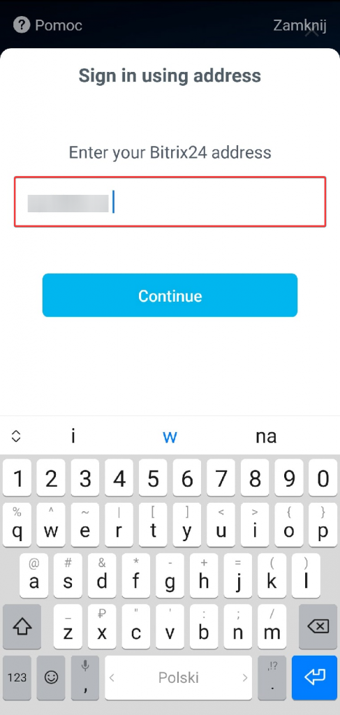 Użyj adresu w aplikacji mobilnej, aby zalogować się do Bitrix24